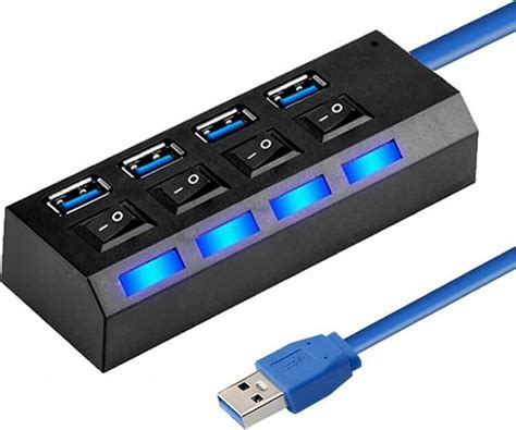 Wozlo 4 Port Usb 3 0 Multiplexer Hub With Led On Off Switch