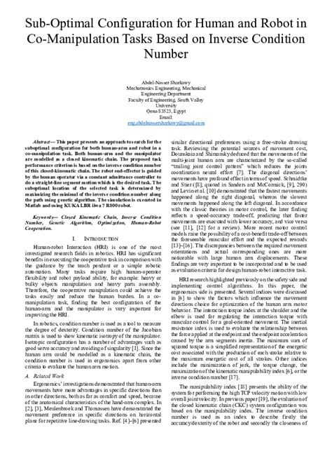 Pdf Sub Optimal Configuration For Human And Robot In Co Manipulation Tasks Based On Inverse