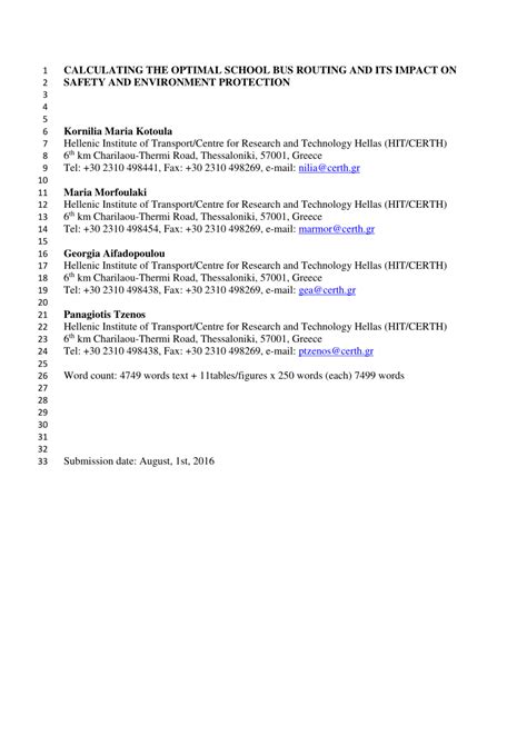 Pdf Calculating Optimal School Bus Routing And Its Impact On Safety And The Environment