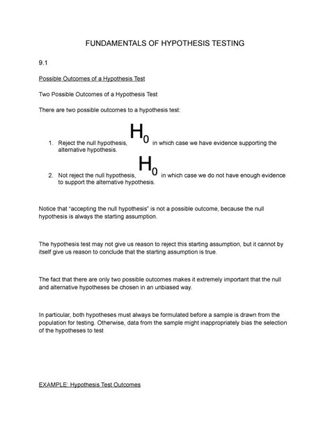 MTH Chapter Notes Fundamentals Of Hypothesis Testing Part FUNDAMENTALS OF HYPOTHESIS