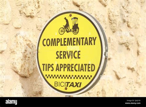 Complementary Taxi Services Sign Bicycle Rickshaw Transferring Guests
