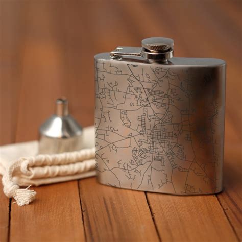 Fuquay Varina North Carolina Engraved Map Hip Flask — Jace Maps