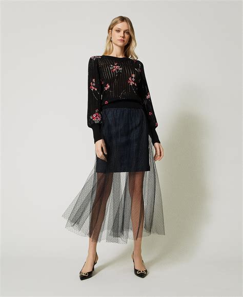 Длинная юбка из денима и тюля 231tp2342 Twinset — купить в интернет магазине бренда женской