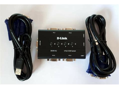 D Link Dkvm 4u Kvm Switch 4 Port Usb Vga Monitor Keyboard Mouse 1 8m 6ft Cable