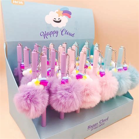 1pc Cute Pens Kawaii Lanyard Gel Pens Novelty Plush Pendant Neutral