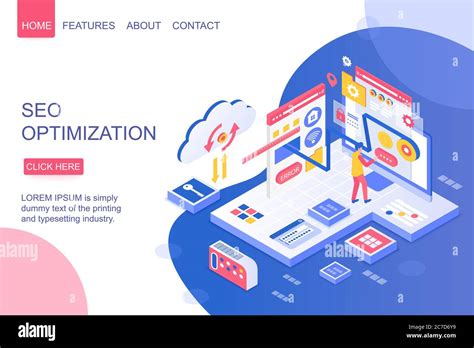 Seo Optimization Isometric Vector Landing Page Template Digital Marketing Tool Webpage Design