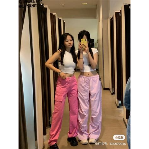 Hot Pink Cargo Pants Gaterized Barbie Pink High Waist Straight Cut