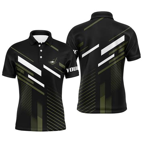 Mens Golf Polo Shirts Custom Name Black Green Plaid Golf Outfit Men
