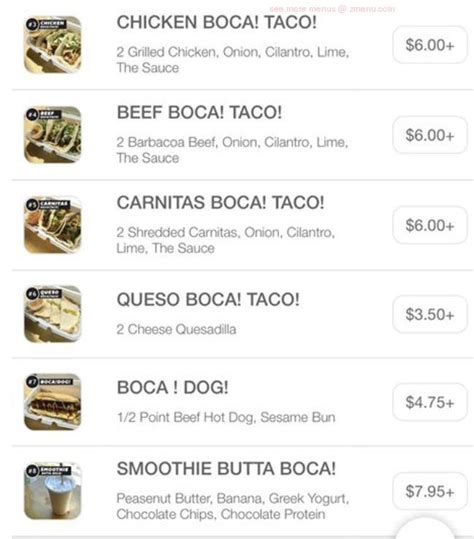 Online Menu Of Yo Boca Taco Restaurant Wayland Massachusetts Zmenu