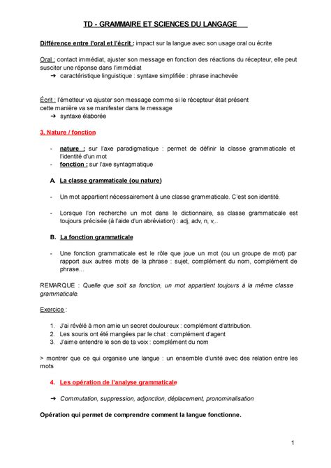 TD Grammaire et sciences du langage TD GRAMMAIRE ET SCIENCES DU LANGAGE Différence entre