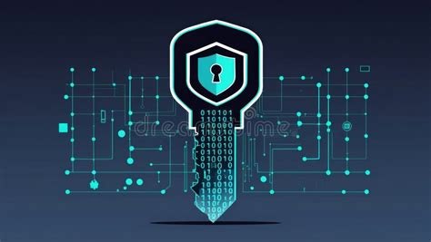Digital Key With Binary Code And Shield Icon Representing Cybersecurity