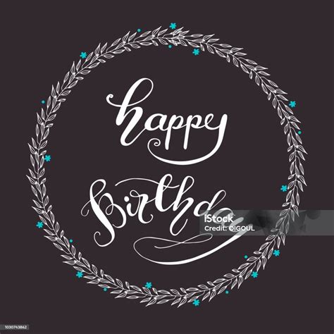 Greeting Card Design With Lettering Happy Birthday Vector Illustration