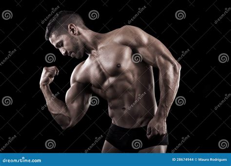 Muscled Man On A Black Background Stock Photo Image Of Sport Black