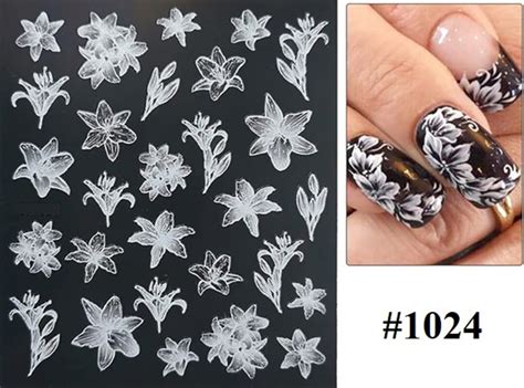 White Lily Flower Ink Color Nail Sticker Self Adhesive 3d Nail Art