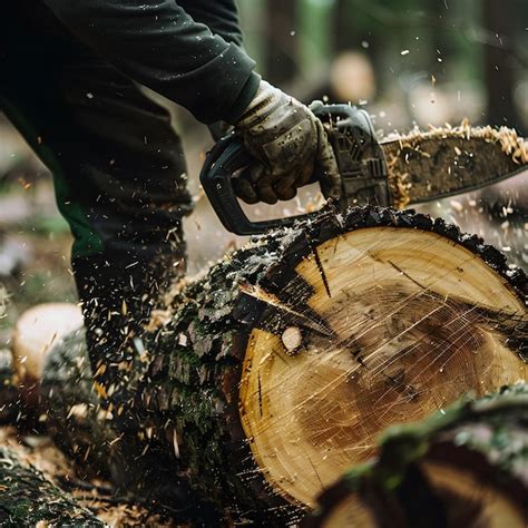 Lumberjack Cutting Log With Chainsaw Premium Ai Generated Image
