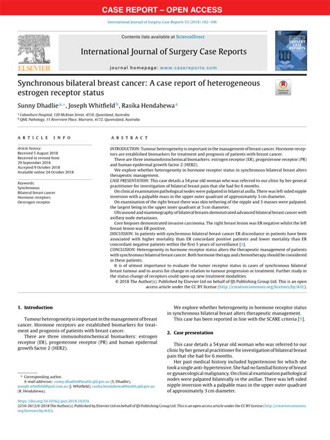Pdf Synchronous Bilateral Breast Cancer A Case Report Of