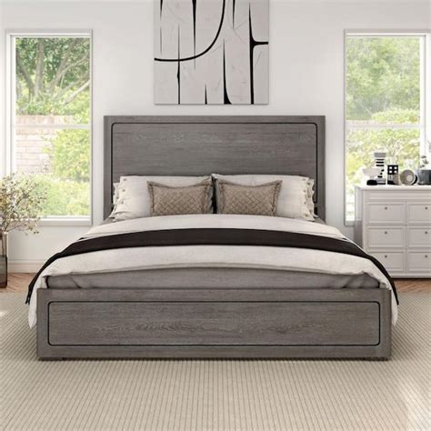 Furniture Of America Rally Gray Wood Frame Queen Panel Bed With Rounded