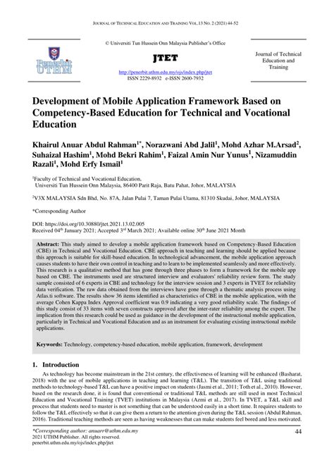 PDF Development Of Mobile Application Framework Based On Competency Based Education For