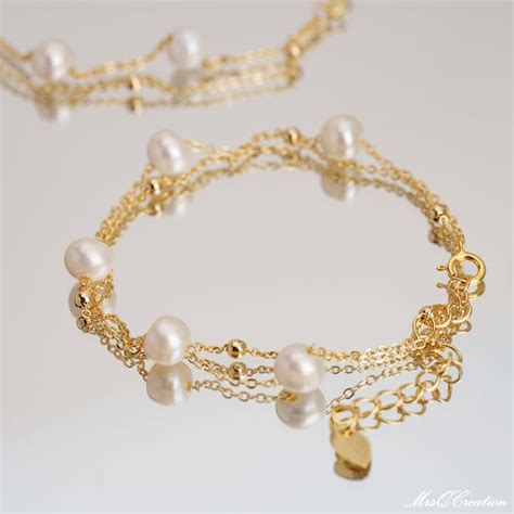 Genuine Natural Freshwater Pearl Bracelet Dainty 14k Layer Etsy