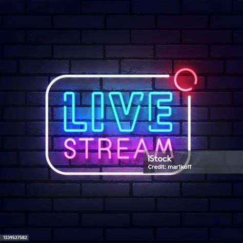 라이브 스트림 네온 사인 밝은 간판 라이트 배너 라이브 스트림 로고 네온 엠블럼 벡터 일러스트레이션 Live Event에 대한