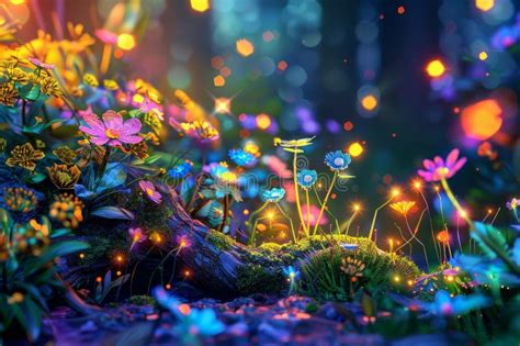 A Colorful Fantastical Forest Filled With Flowers And Plants With