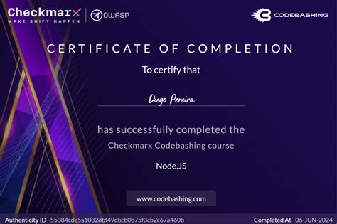 Completed Checkmarx Codebashing Course Diego Pereira Posted On The