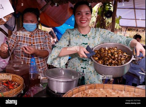 Street Food Vietnamese Local Food Market Woman Selling Snails Stock