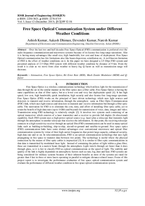 Pdf Free Space Optical Communication System Under Different Weather