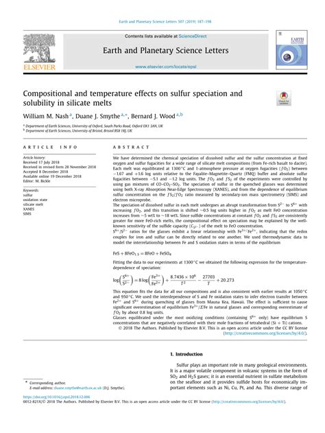 Pdf Compositional And Temperature Effects On Sulfur Speciation And