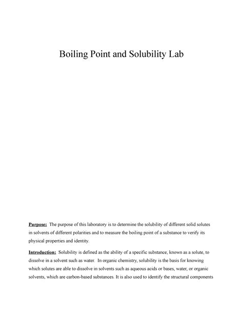 Boiling Point And Solubility Introduction Solubility Is Defined As The Ability Of A Specific