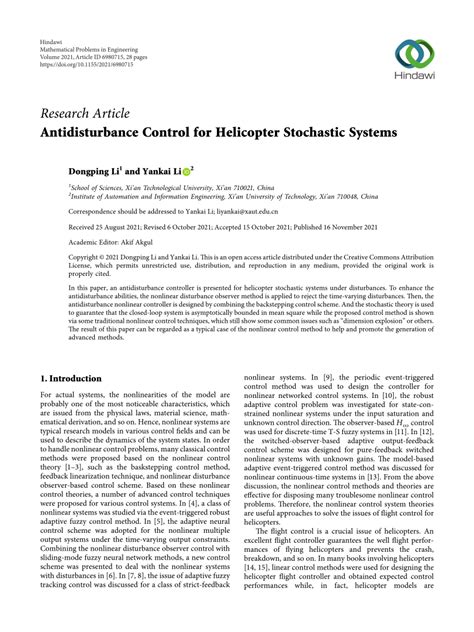 Pdf Antidisturbance Control For Helicopter Stochastic Systems