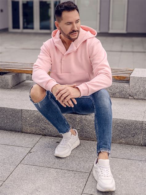 Sudadera Gruesa Con Capucha Para Hombre Rosa Claro Bolf A Rosa Claro