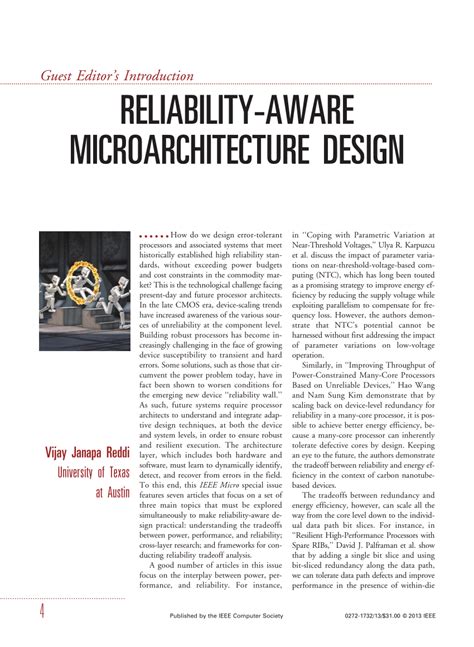 Pdf Reliability Aware Microarchitecture Design [guest Editors Introduction]