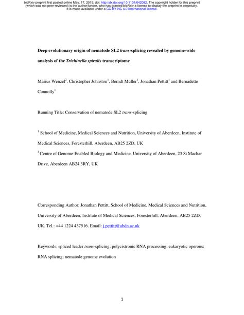 Pdf Deep Evolutionary Origin Of Nematode Sl2 Trans Splicing Revealed