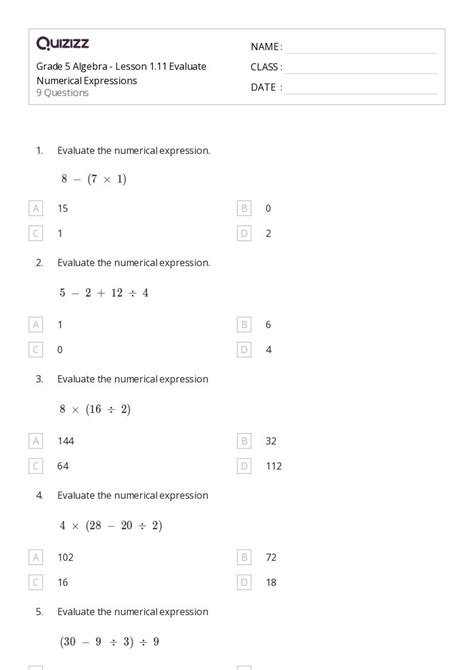 50 Factoring Expressions Worksheets For 5th Year On Quizizz Free And Printable
