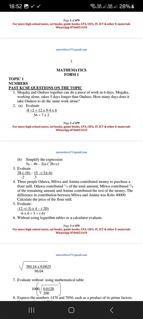 Kcse Mathematics Revision Questions And Marking Schemes