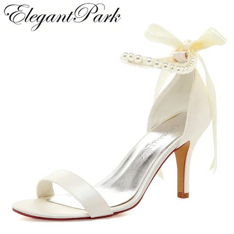 Summer Women Sandals Ep11053n Ivory White High Heel Pearls Ankle Strap