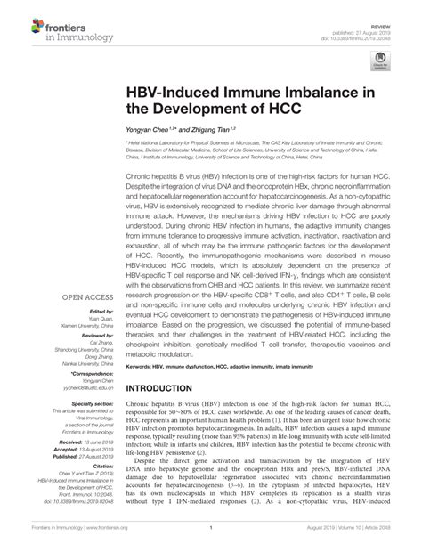 Pdf Hbv Induced Immune Imbalance In The Development Of Hcc