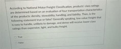 Solved According To National Motor Freight Classification