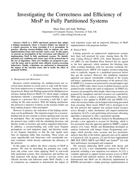 Pdf Investigating The Correctness And Efficiency Of Mrsp In Fully Partitioned Systems