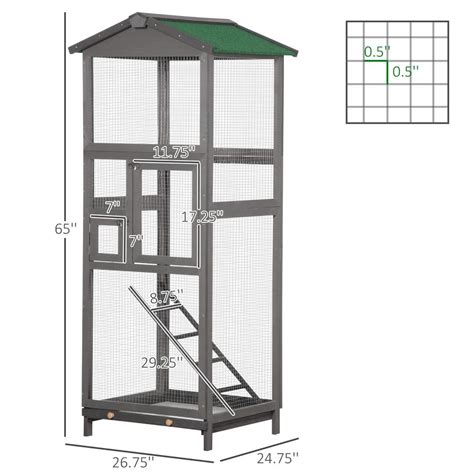Pawhut 65 Wooden Bird Cage Outdoor Aviary House For Parrot Parakeet