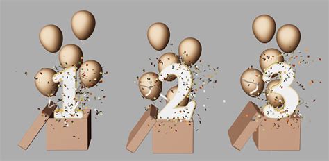 흰색 배경에 격리된 3d 그림클리핑 경로가 장식에 사용할 수 있습니다 선물 상자가 열렸습니다 풍선과 숫자 1 2 3이 있습니다