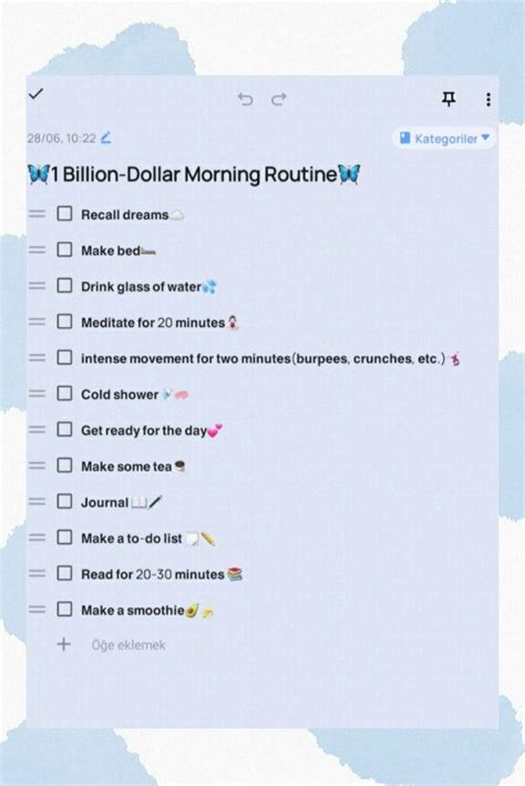 1 Billion Dollar Morning Routine Morning Routine Checklist