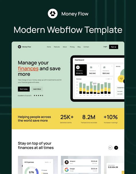 Money Flow Website Page Template For Webflow