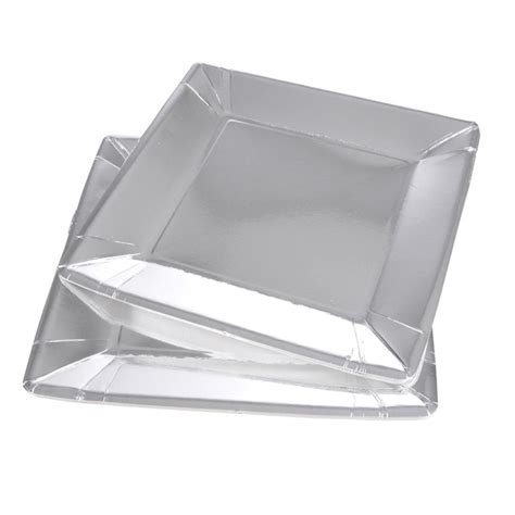 Lot de 20 Assiettes en Carton Carrées 23cm Argent