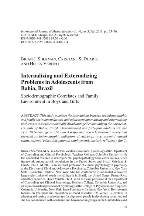 Pdf Internalizing And Externalizing Problems In Adolescents From