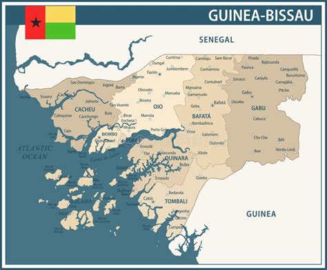 Guinea Bissau Map Vector Vintage Dark Blue Beige Customizable Layered