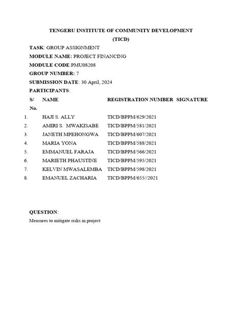 Group Presentation Assignments Pdf Project Management Risk