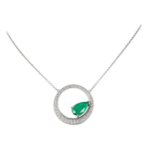 Beaded Emerald Tassel Necklace With Pave Diamond In 18k White Gold For