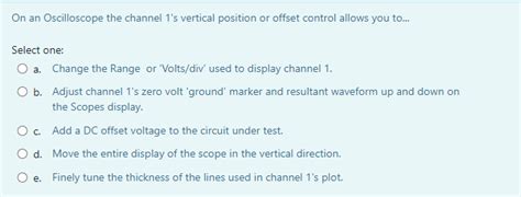 Solved On An Oscilloscope The Channel 1 S Vertical Position Chegg